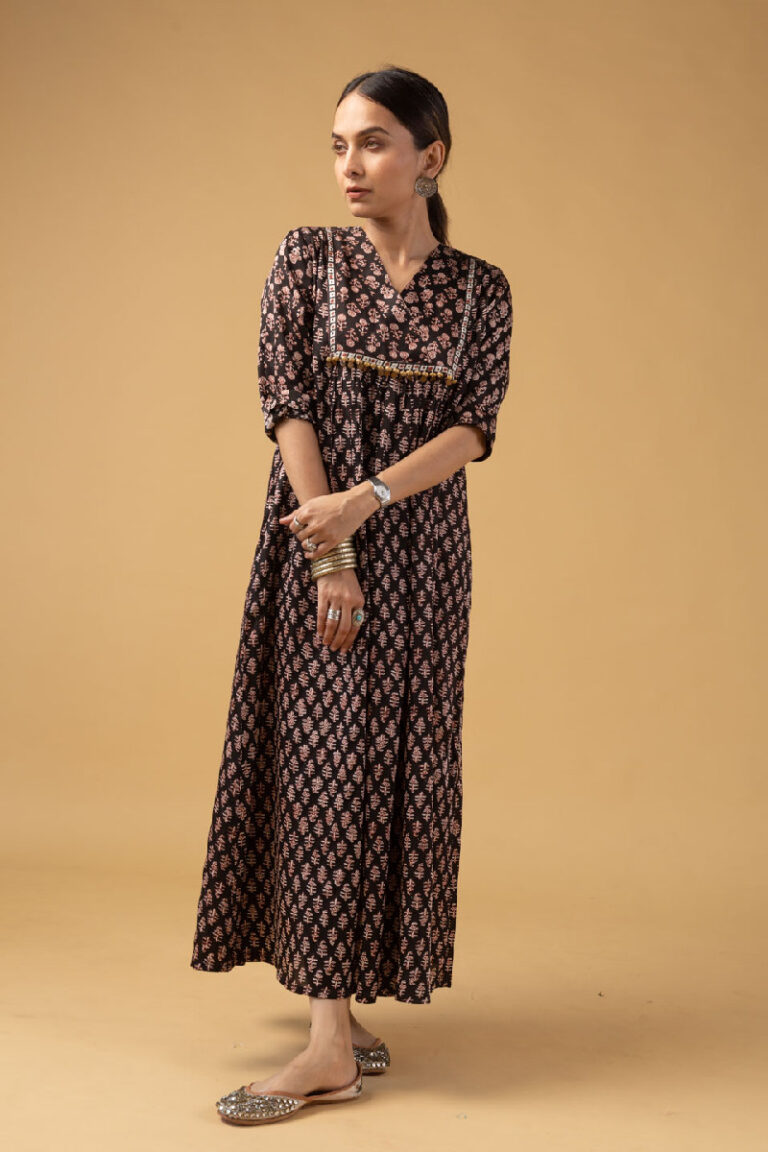 Buy Elite DR017 Reema Handblock Modal Dress Online | Kusvaa