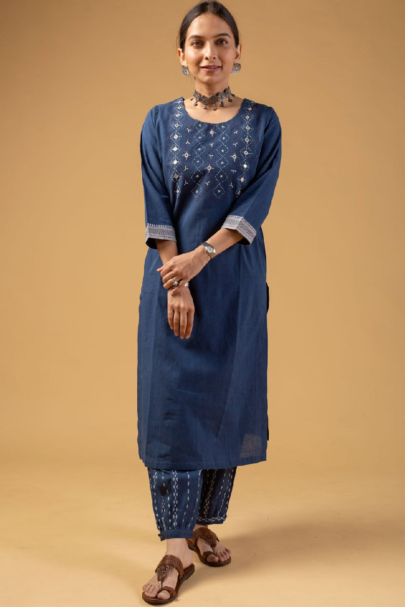 Buy Adorable COOD087 Preezy Handloom Cotton Kurta Pant Set Online | Kusvaa