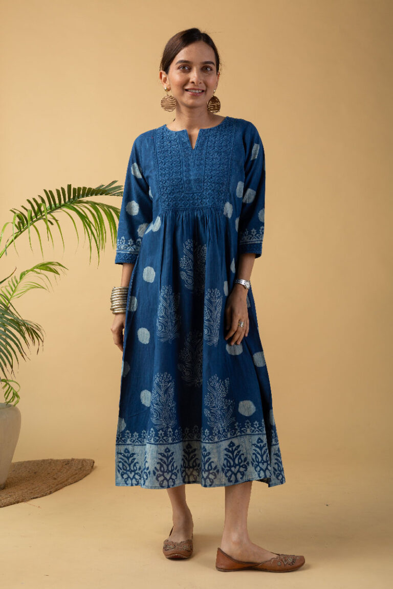 Buy Mesmerizing DR050 Chitrali Cotton Block Print Dress Online | Kusvaa
