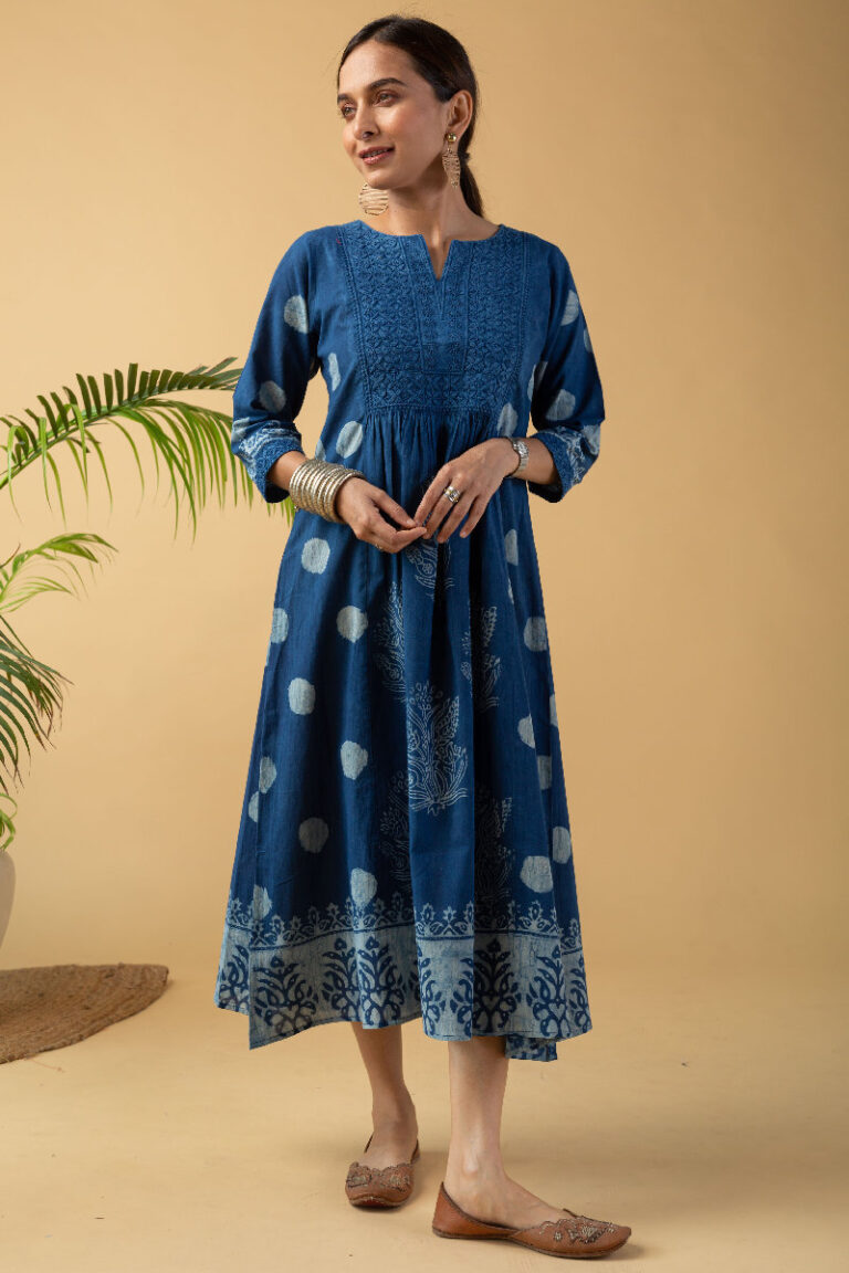 Buy Mesmerizing DR050 Chitrali Cotton Block Print Dress Online | Kusvaa