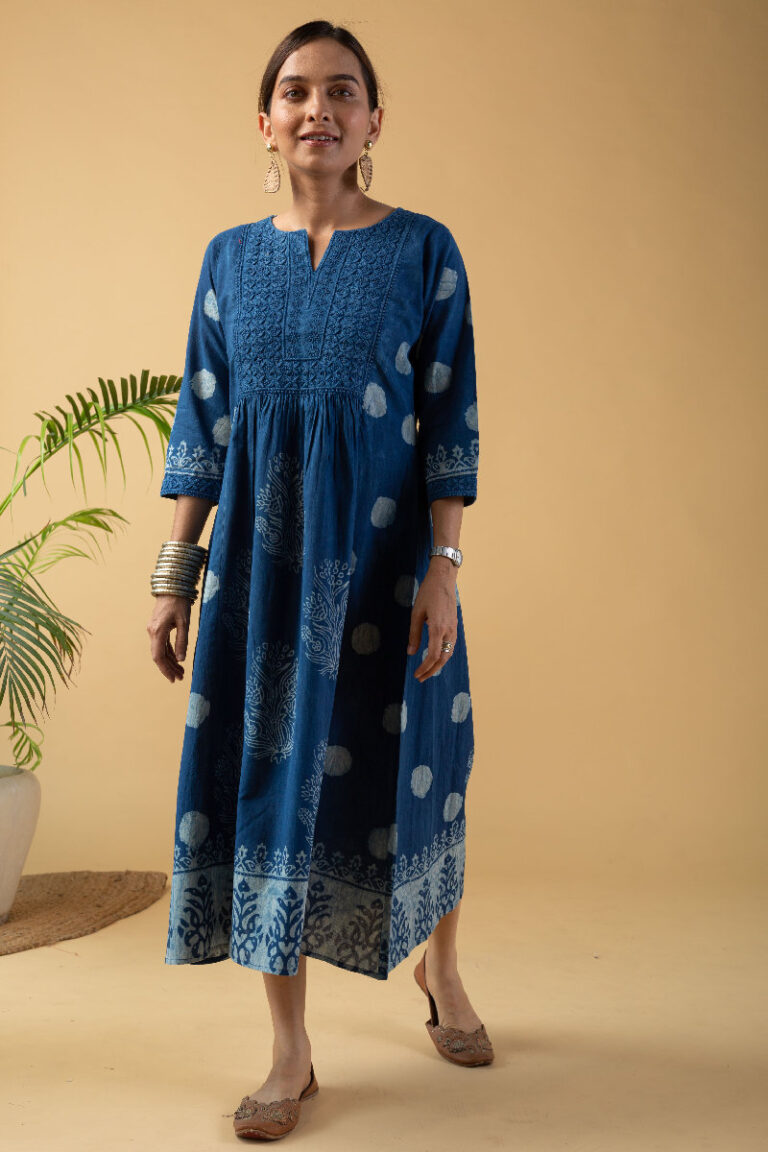 Buy Mesmerizing DR050 Chitrali Cotton Block Print Dress Online | Kusvaa
