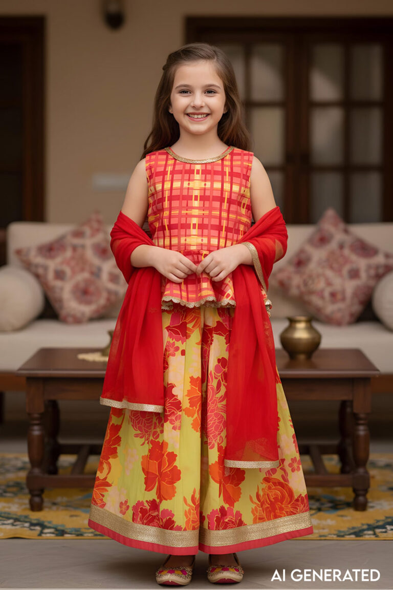 Buy Heartwarming GRW085 Risha Tissue Viscos Girls Kurta Pant Set Online ...